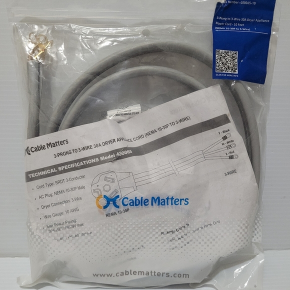 Cable Matters | Other | Cable Matters 3 Prong To 3wire 3a Dryer ...
